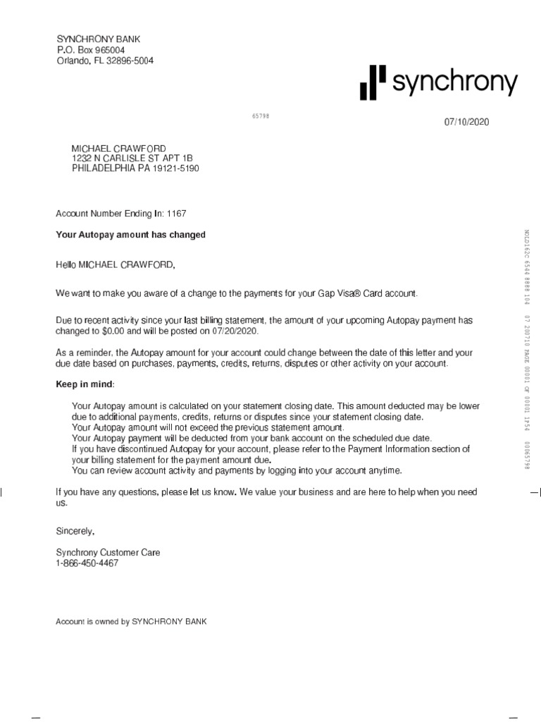 Account Is Owned by SYNCHRONY BANK | PDF