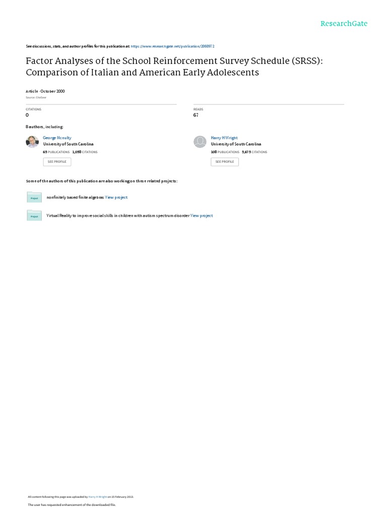 Factor Analyses of The School Reinforcement Survey Schedule (SRSS ...