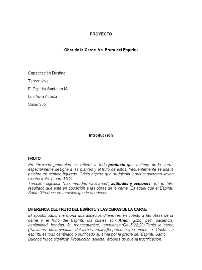 Fruto del Espíritu vs Obras de la Carne | PDF | espíritu Santo | Alma