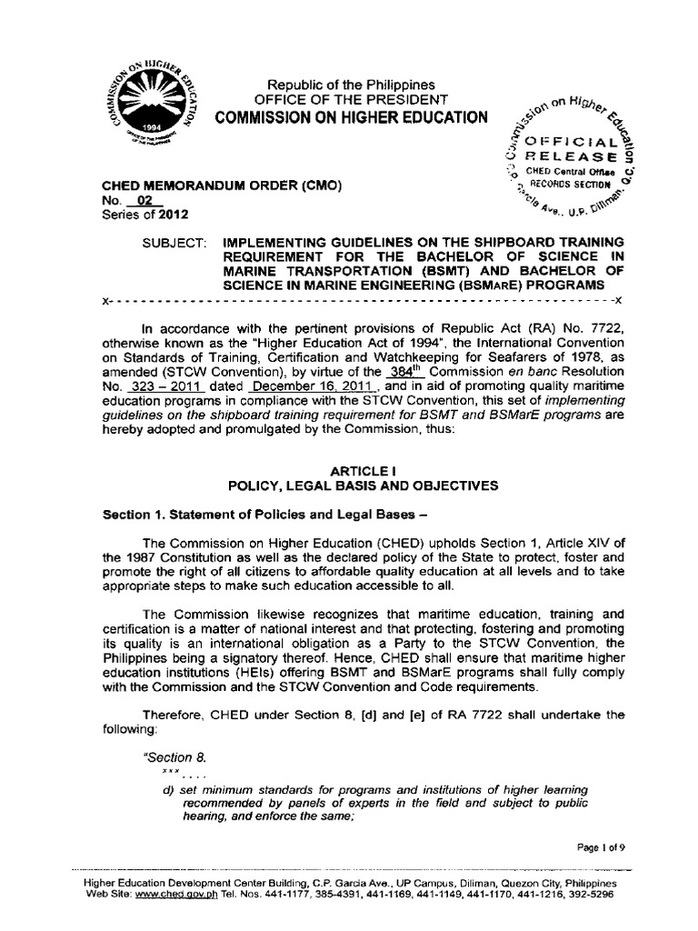 CHED CMO No. 2 Series of 2012 | PDF