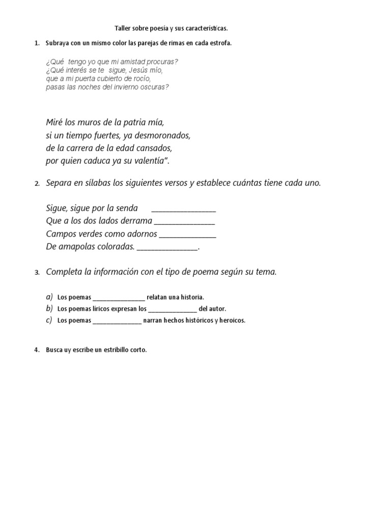 Taller Sobre Poesía y Sus Características | PDF | Poesía