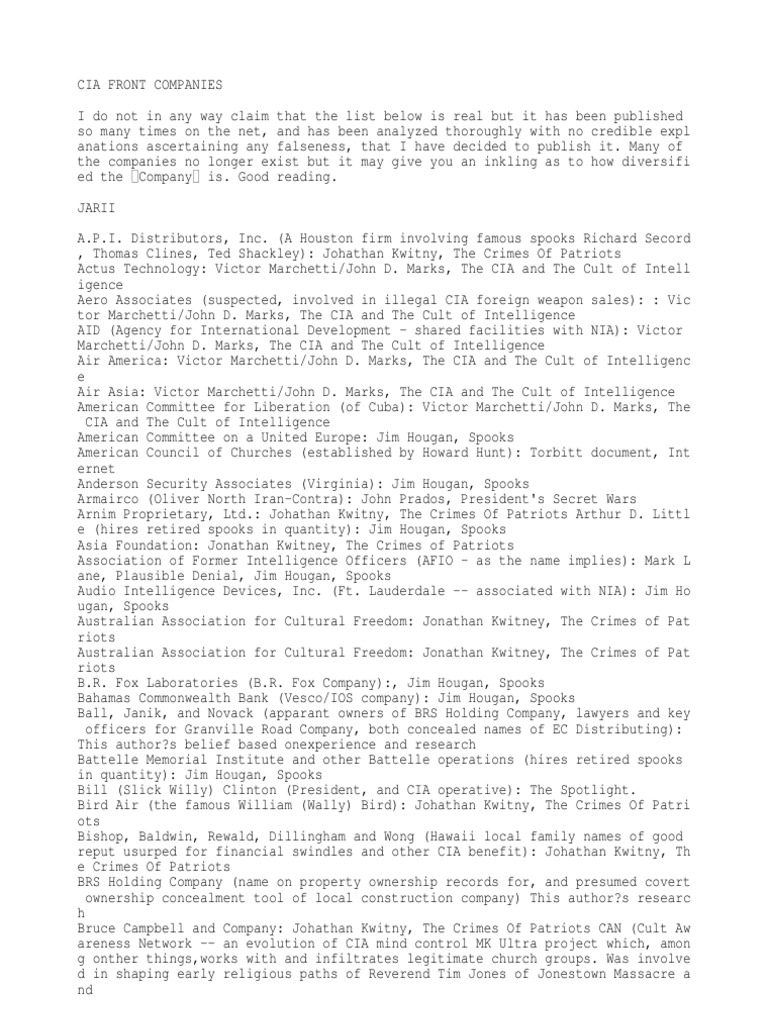 CIA Fronts | PDF | Central Intelligence Agency | Espionage