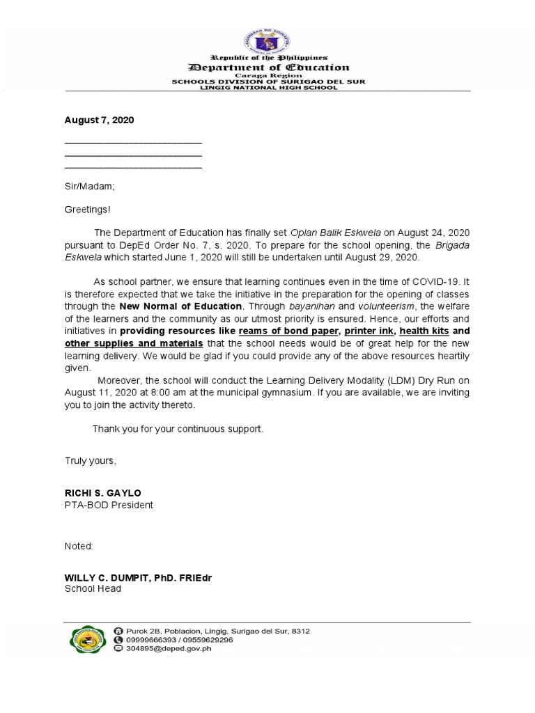 Pta Solicitation Letter | PDF