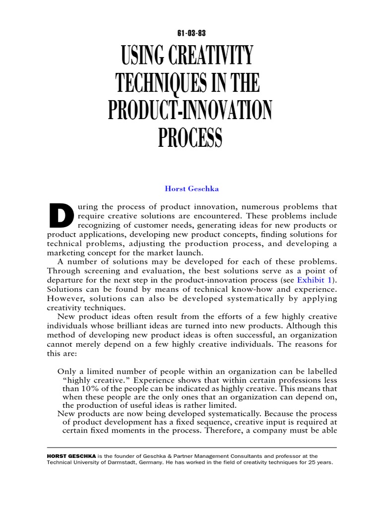 Using Creativity Techniques in The Product Innovation Process | PDF ...