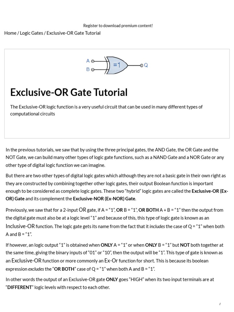 Exclusive-OR Gate Tutorial With Ex-OR Gate Truth Table | PDF | Logic ...