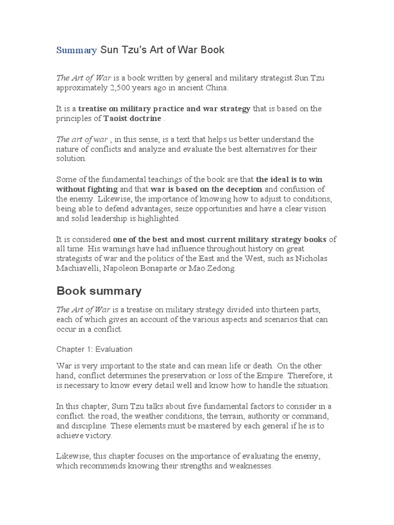 Summary Sun Tzu's Art of War Book | PDF | The Art Of War | Military ...