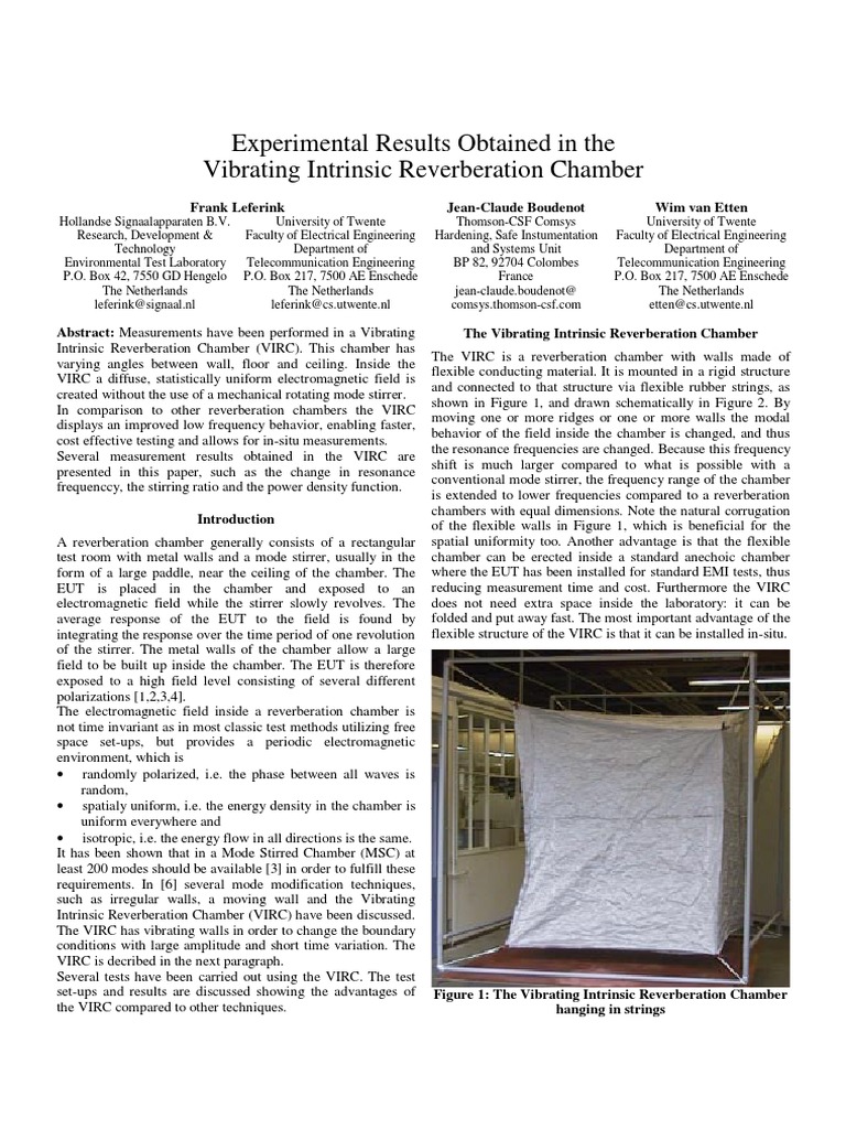 Experimental Results Obtained in The Vibrating Intrinsic Reverberation Chamber | PDF | Decibel ...