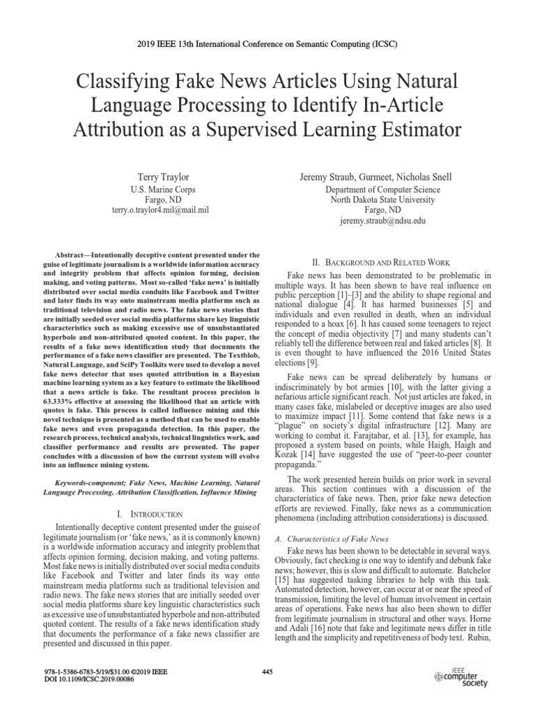 Classifying Fake News Articles Using Natural Language Processing To Identify In-Article ...