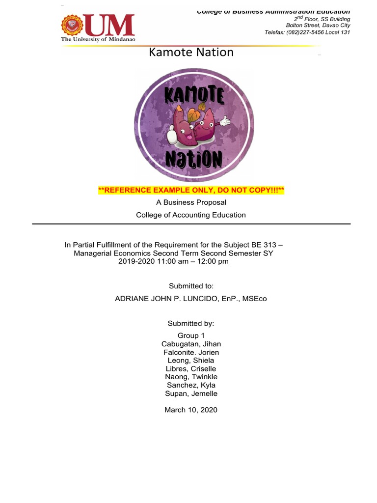 A Healthy Start: A Business Proposal for Kamote Nation, a Sweet Potato ...