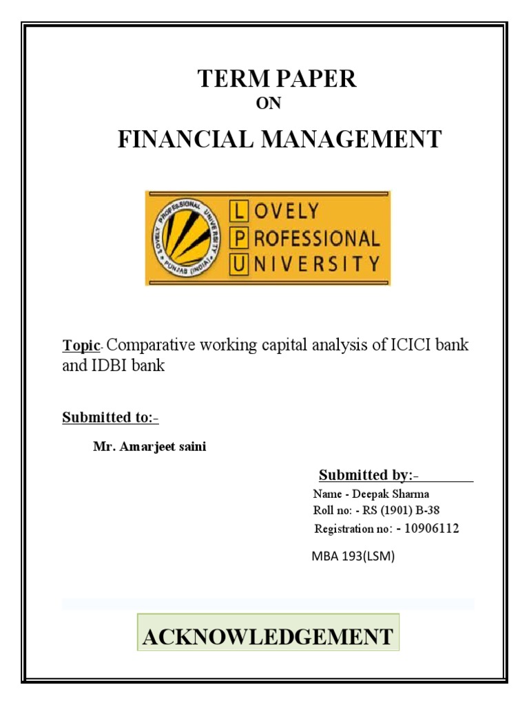 Term Paper Financial Management: Acknowledgement | PDF | Business ...