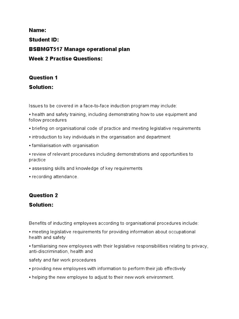 (BSBMGT517) Week 2 Practice Solutions | PDF | Career & Growth | Business