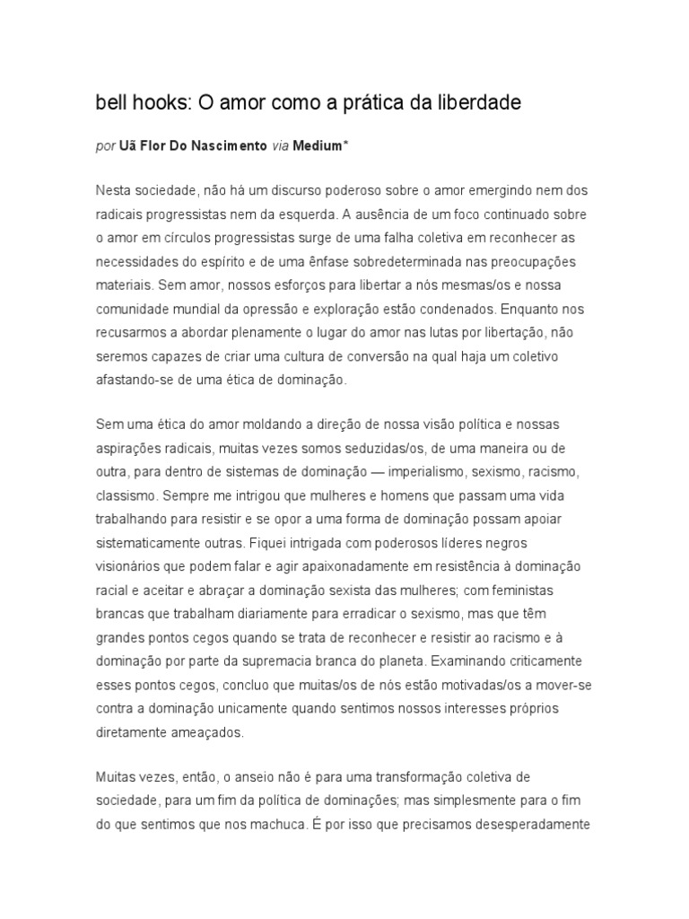 Bell Hooks | PDF | Amor | Liberdade