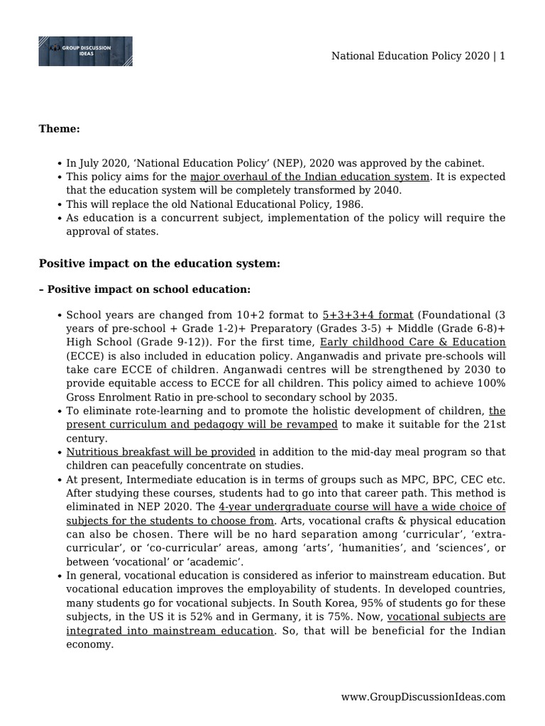 National Education Policy 2020 Pdf Pdf Teachers Test Assessment