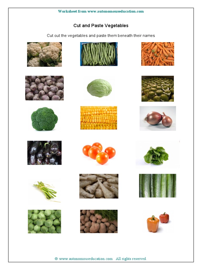 Cut and Paste Vegetable Worksheet | PDF
