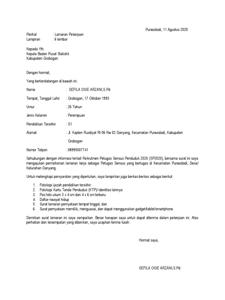 Surat Lamaran Sensus | PDF