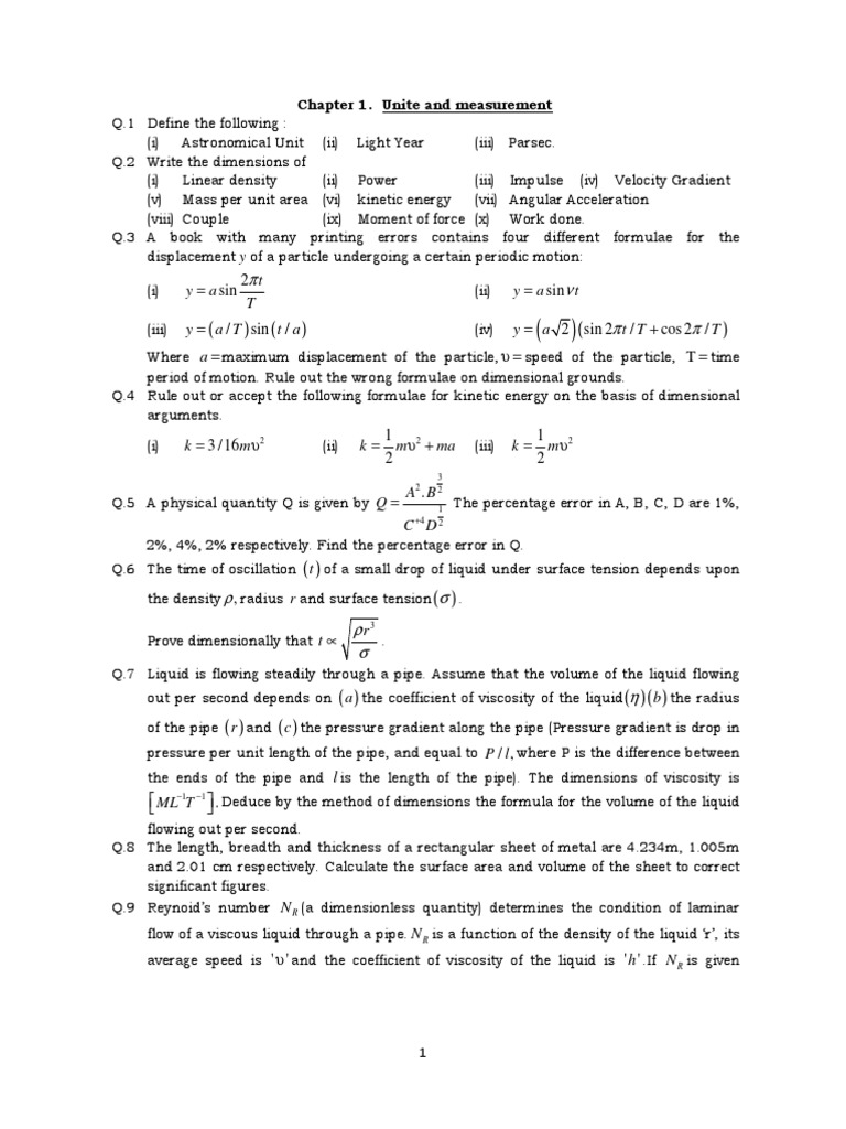 Dimensional Analysis and Motion Concepts | PDF | Rotation Around A ...