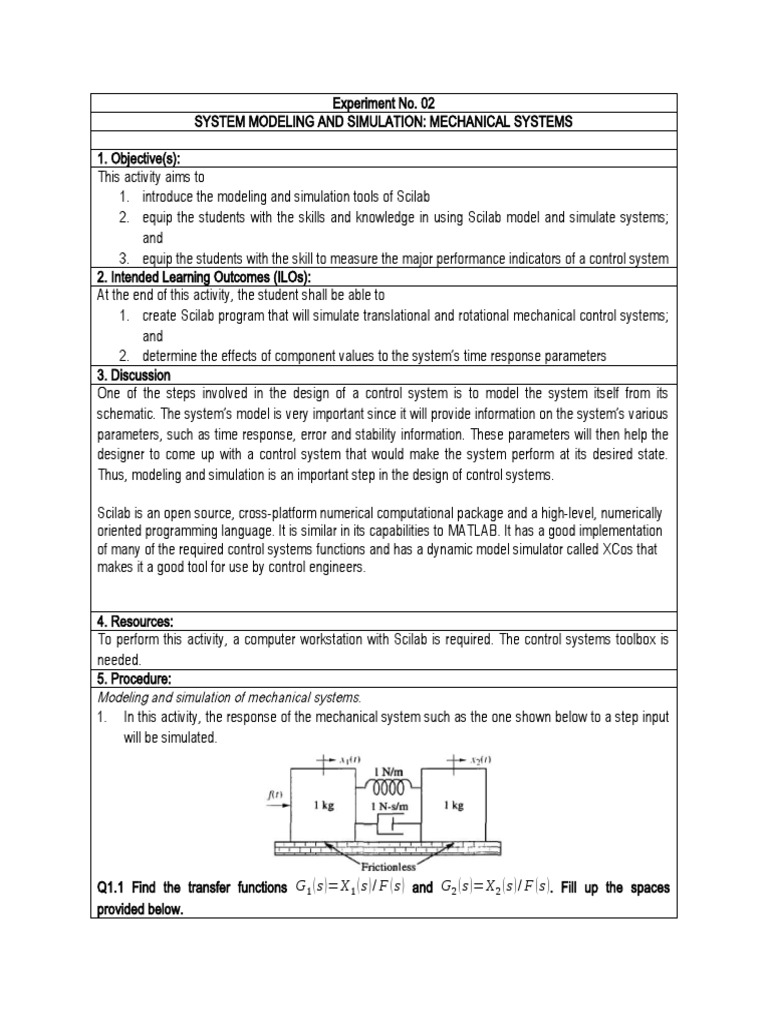 Modeling Mechanical Systems in Scilab | PDF | Simulation | Systems Science