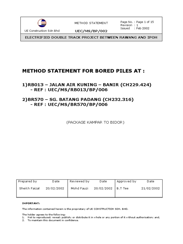 Method Statement For Bored Piles at | PDF | Deep Foundation | Drilling Rig