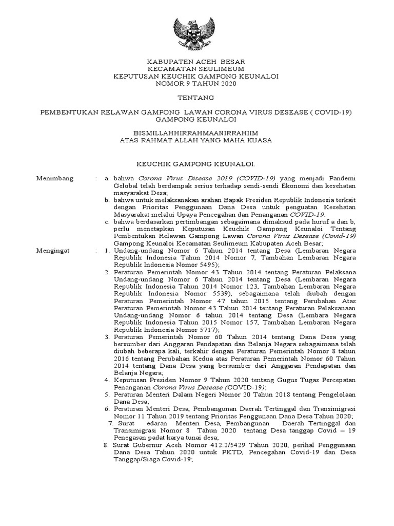 6 Contoh SK Relawan Covid-19 Keunaloi | PDF