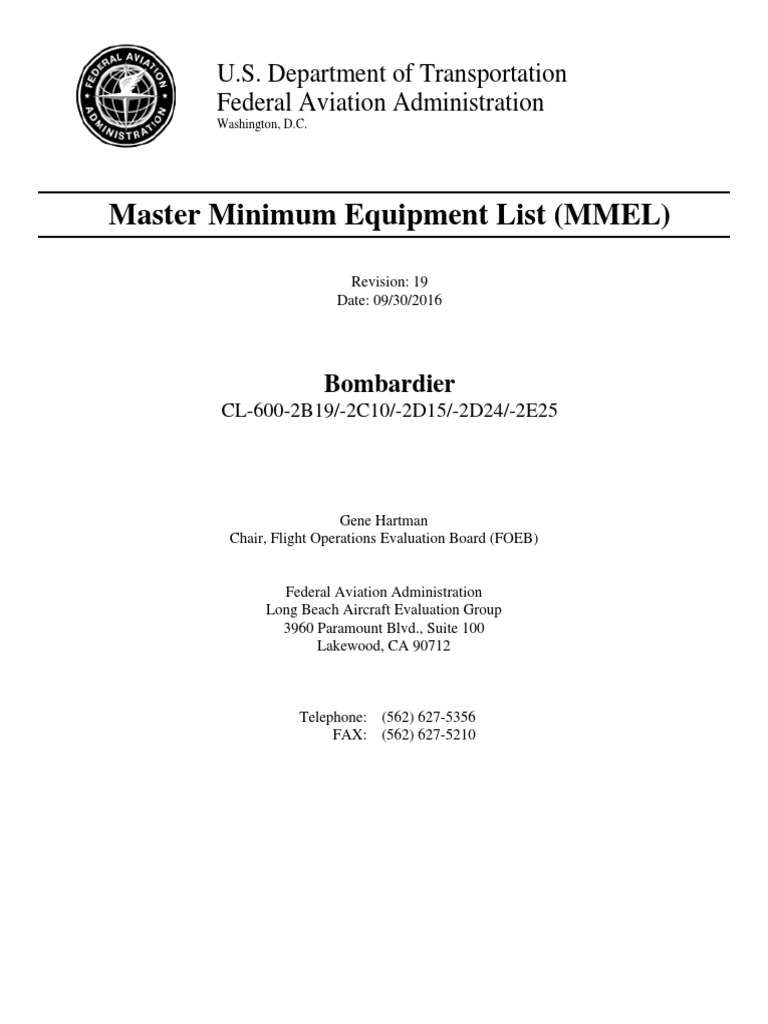 CL-65 Aircraft Master MEL Revision 19 | PDF | Federal Aviation ...