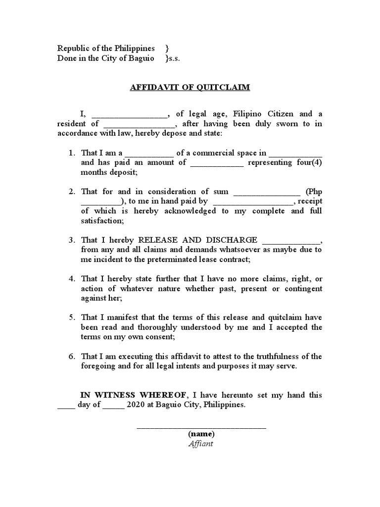 Affidavit of Quitclaim (Template) | PDF