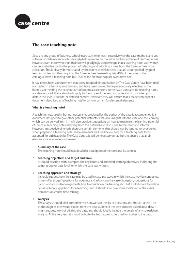 Centre: The Case Teaching Note | PDF | Question | Target Audience