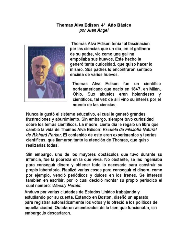 Biografía de Thomas Alva Edison | PDF | Thomas Edison | Science