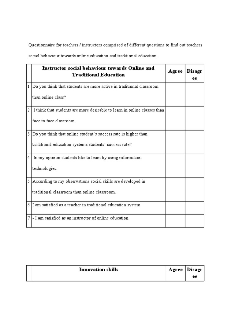 Teacher Questionnaire on Education Methods | PDF