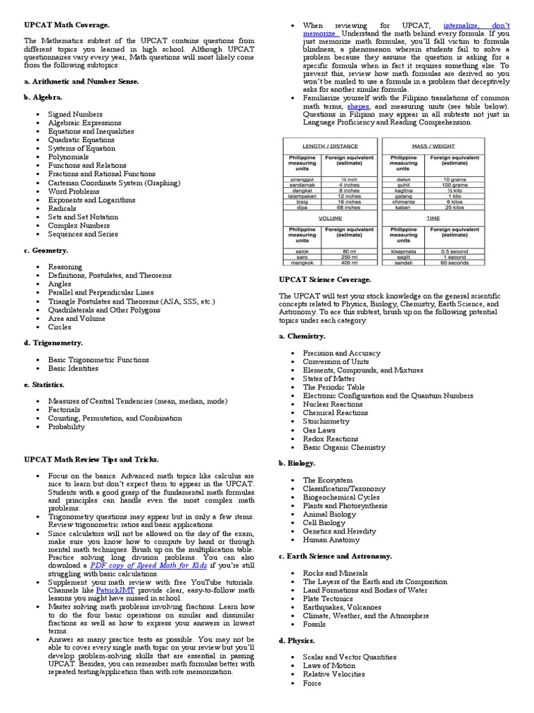 Internalize, Don't Memorize.: UPCAT Math Coverage | PDF | Trigonometry ...