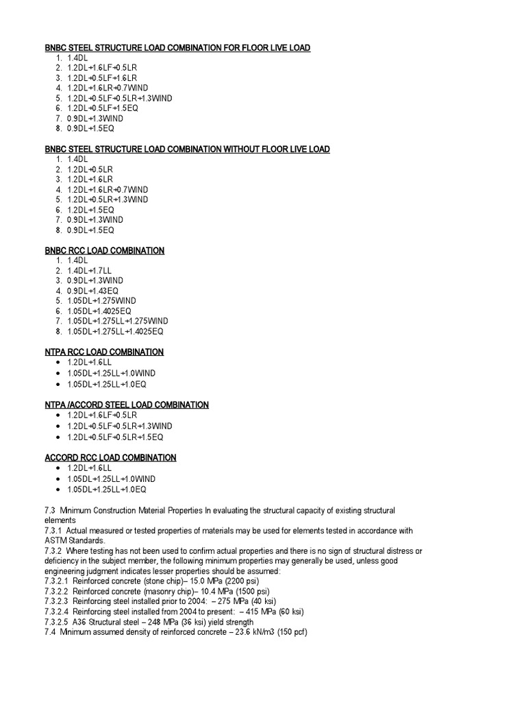 BNBC Load Combinations for Steel Structures | PDF | Technology ...