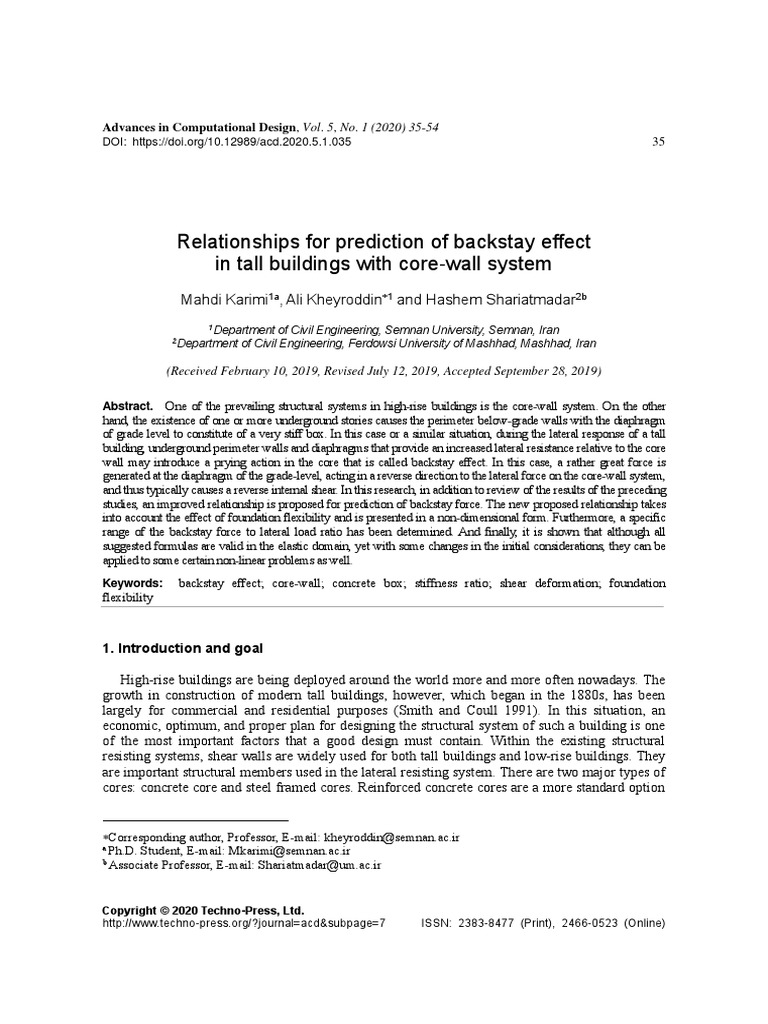 Relationships For Prediction of Backstay Effect in Tall Buildings With ... Relationships For Prediction of Backstay Effect in Tall Buildings With ...