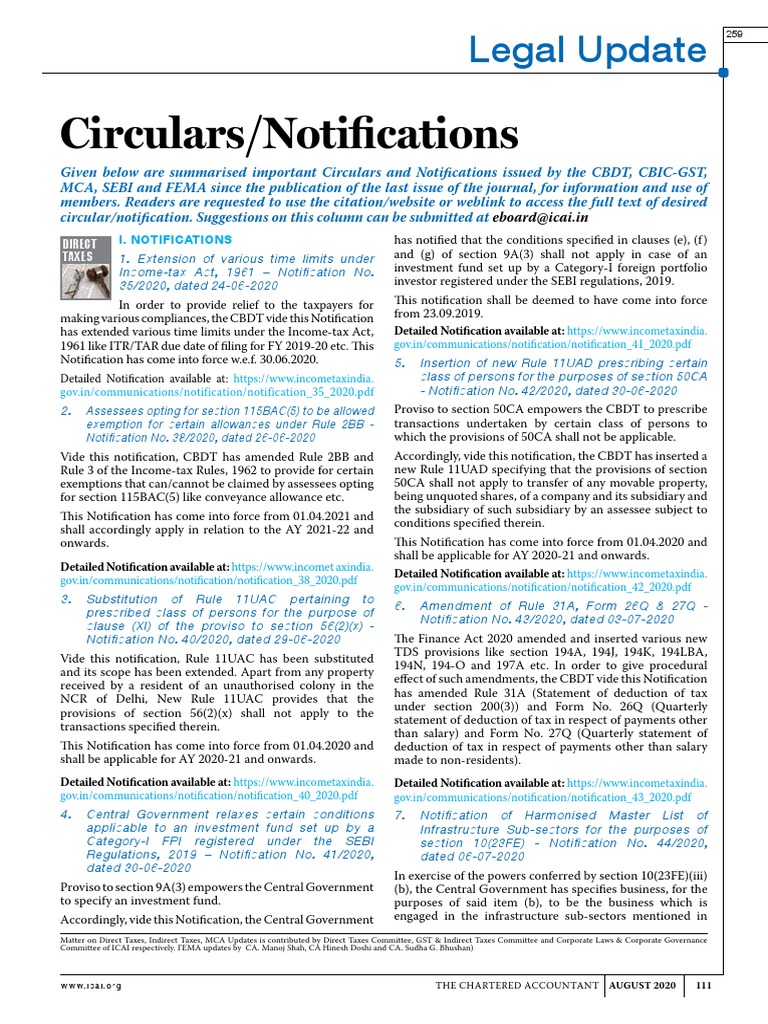 Circulars/Notifications: Legal Update | PDF | Business | Government
