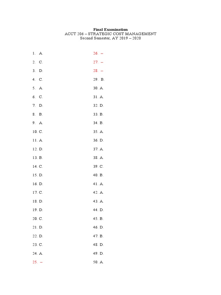 Final Examination Strat Cost MGT | PDF