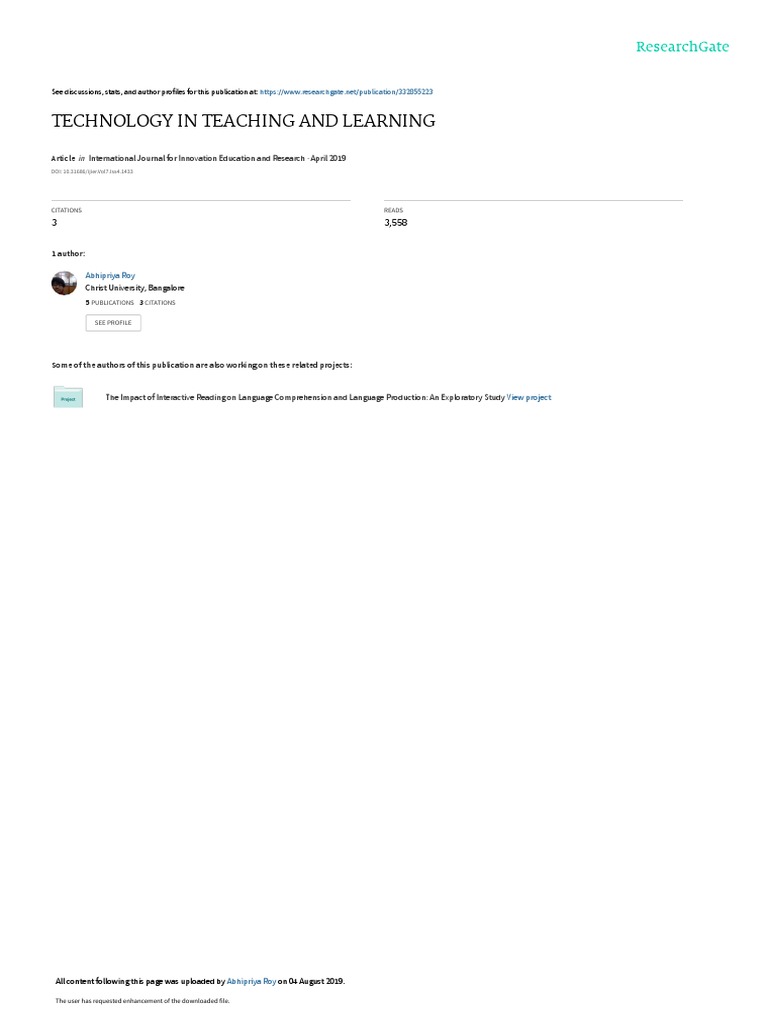 Technology in Teaching and Learning | PDF | Educational Technology ...