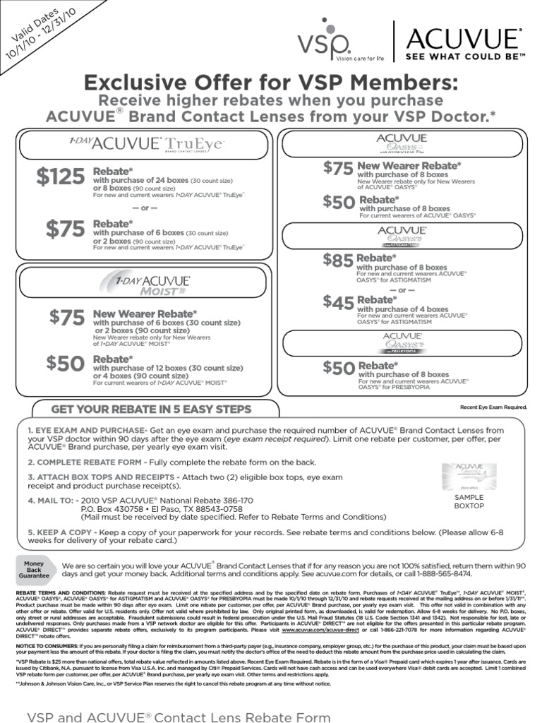 VSP and ACUVUE Contact Lens Rebate Form | PDF | Contact Lens | Debit Card