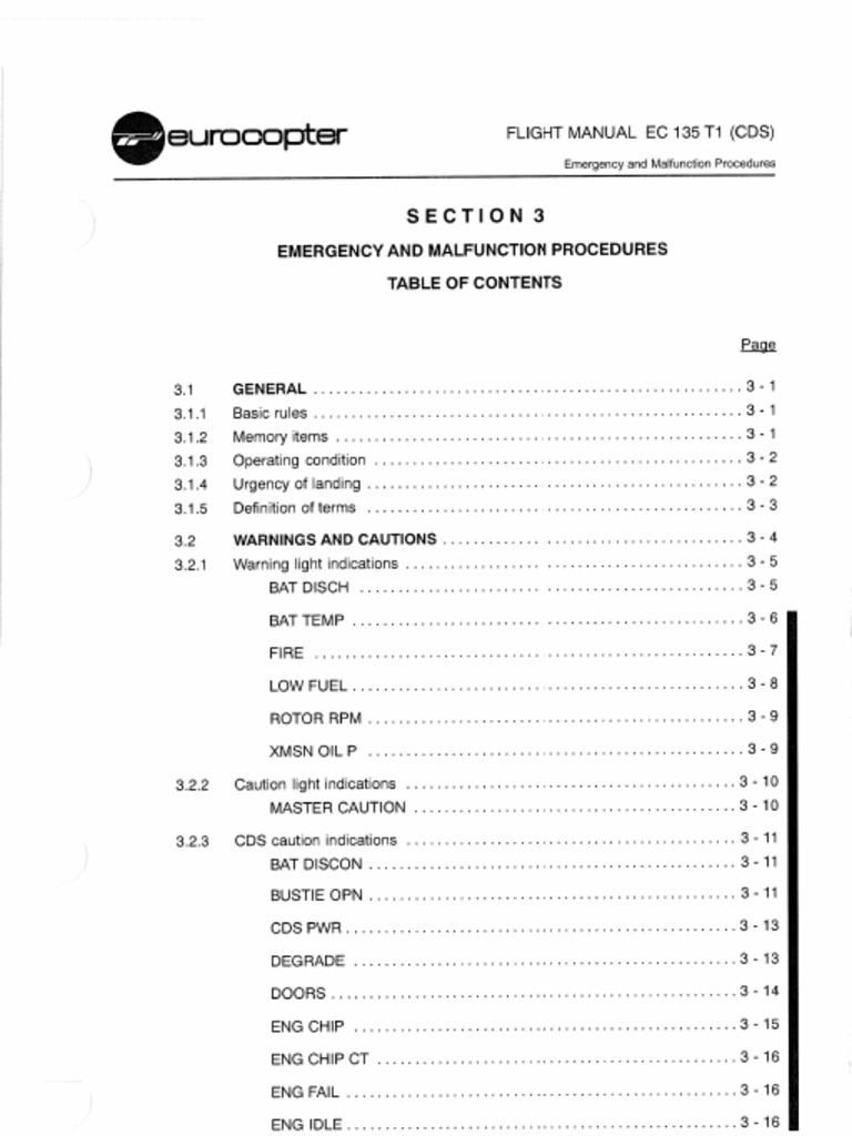 EC135 T1 RFM Section 3 Emergency Procedures | PDF