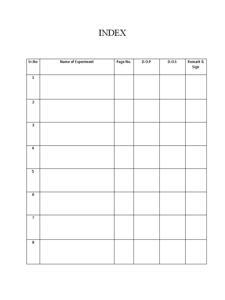 Index: SR - No Name of Experiment Page No. D.O.P D.O.S Remark & Sign 1 ...