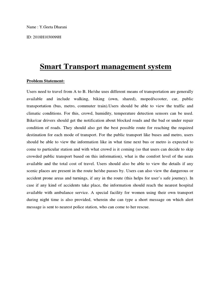 Smart Transport Management System: Problem Statement | PDF | Bus | Rapid Transit