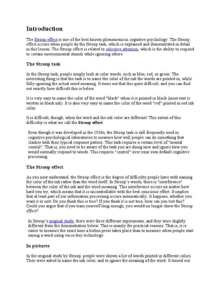 The Stroop Task: Stroop Effect Selective Attention | PDF | Color ...