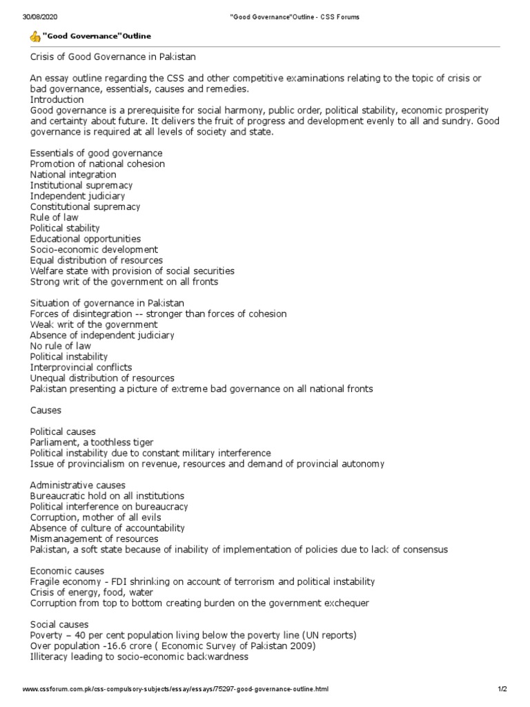 Good Governance - Outline - CSS Forums | PDF | Good Governance | Failed ...