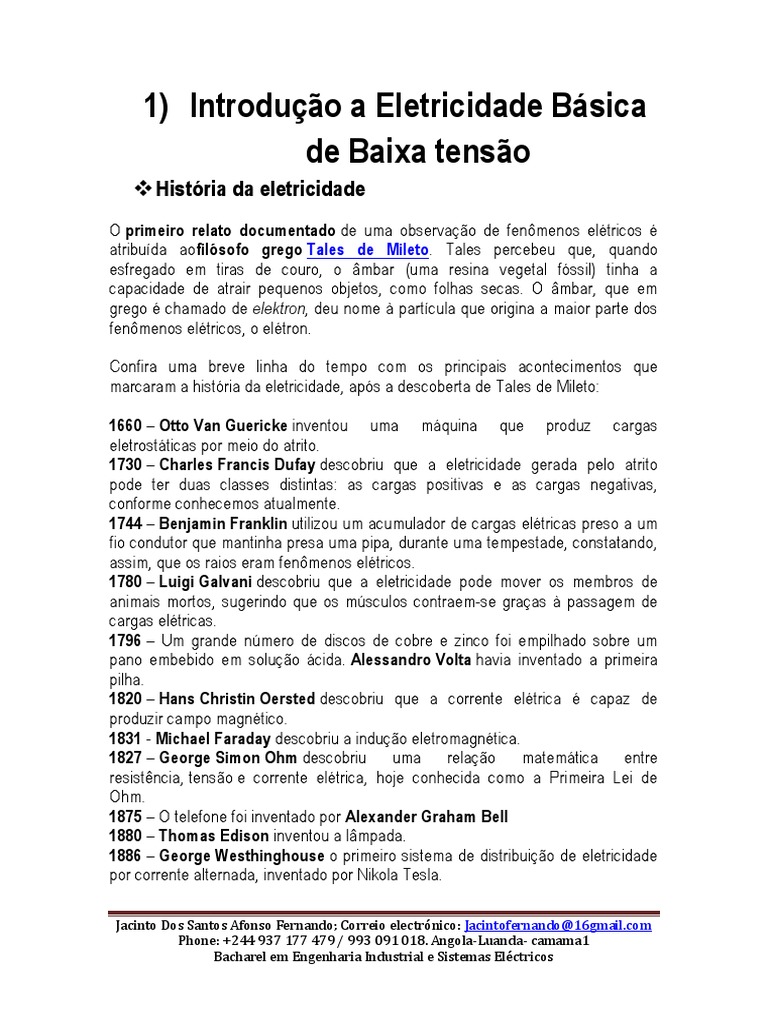 Introdução A Electricidade PDF | PDF | Rede elétrica | Eletricidade