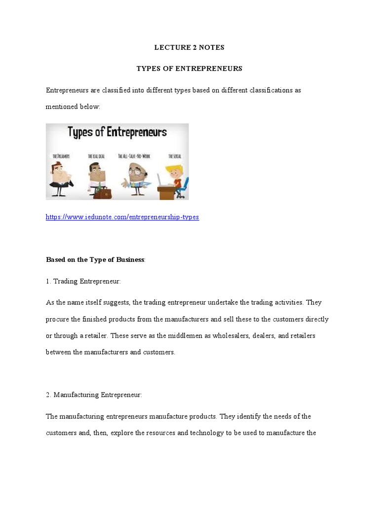 Lecture 2 Notes Types of Entrepreneurs | PDF | Social Entrepreneurship ...