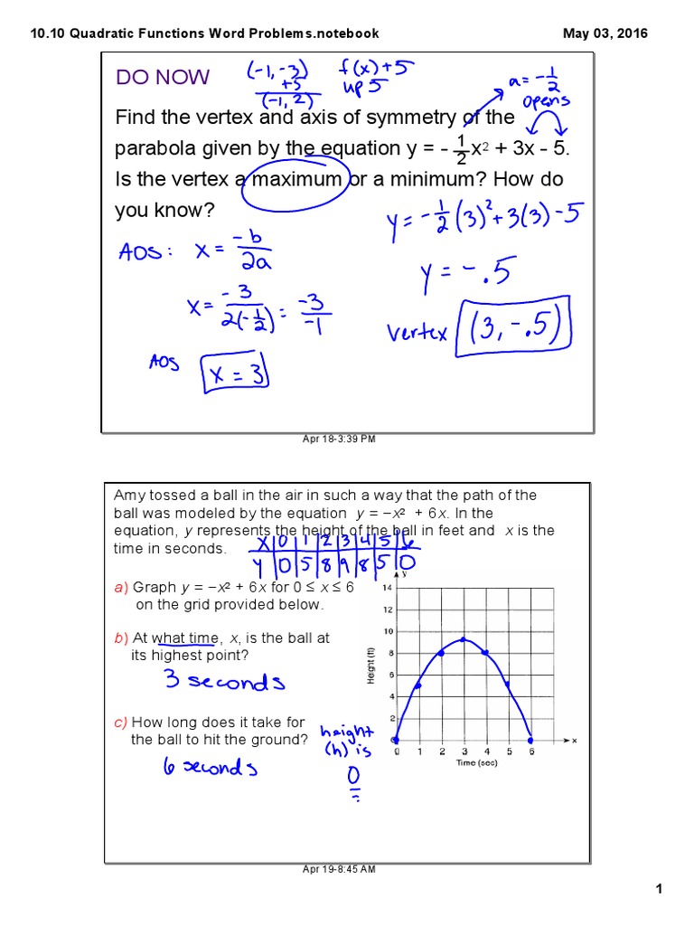 10.10 Quad Functions Word Problems | PDF | Combinatorics | Theoretical ...