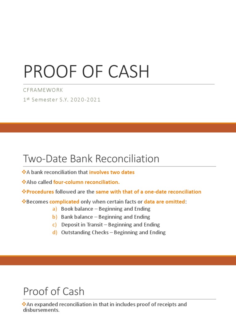 Proof of Cash: Cframework 1 Semester S.Y. 2020-2021 | PDF | Cheque ...