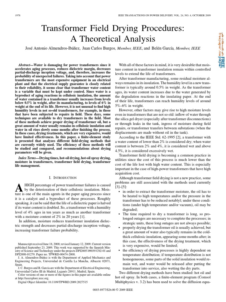 Transformer Field Drying Procedures: A Theoretical Analysis | PDF ...