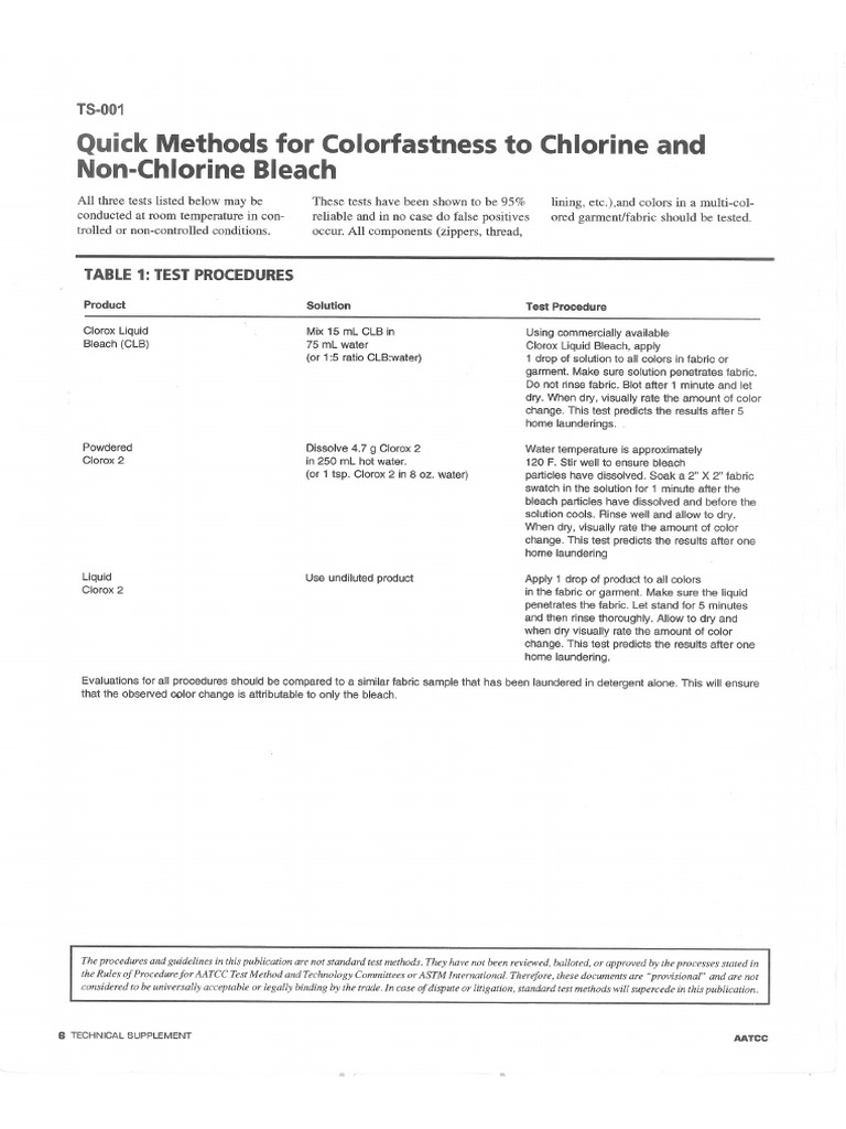 AATCC TS-001 Quick Methods For Colorfastness To Chlorine and Non ...