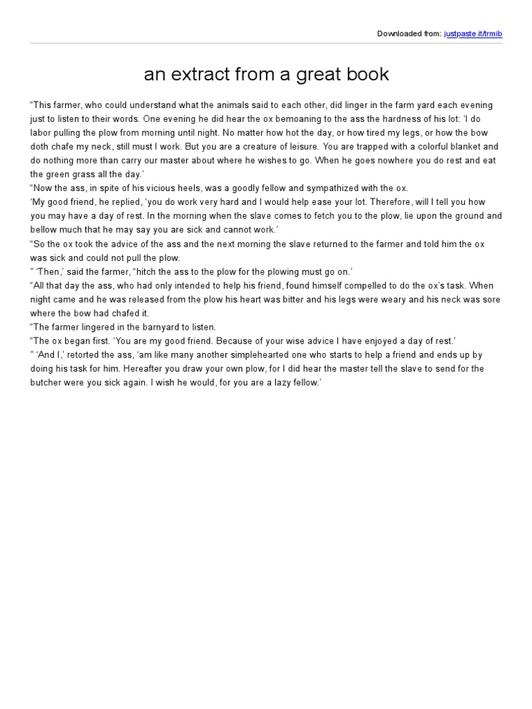 Fable of the Farmer and His Animals | PDF