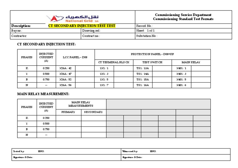 Commissioning Service Department Commissioning Standard Test Formats ...