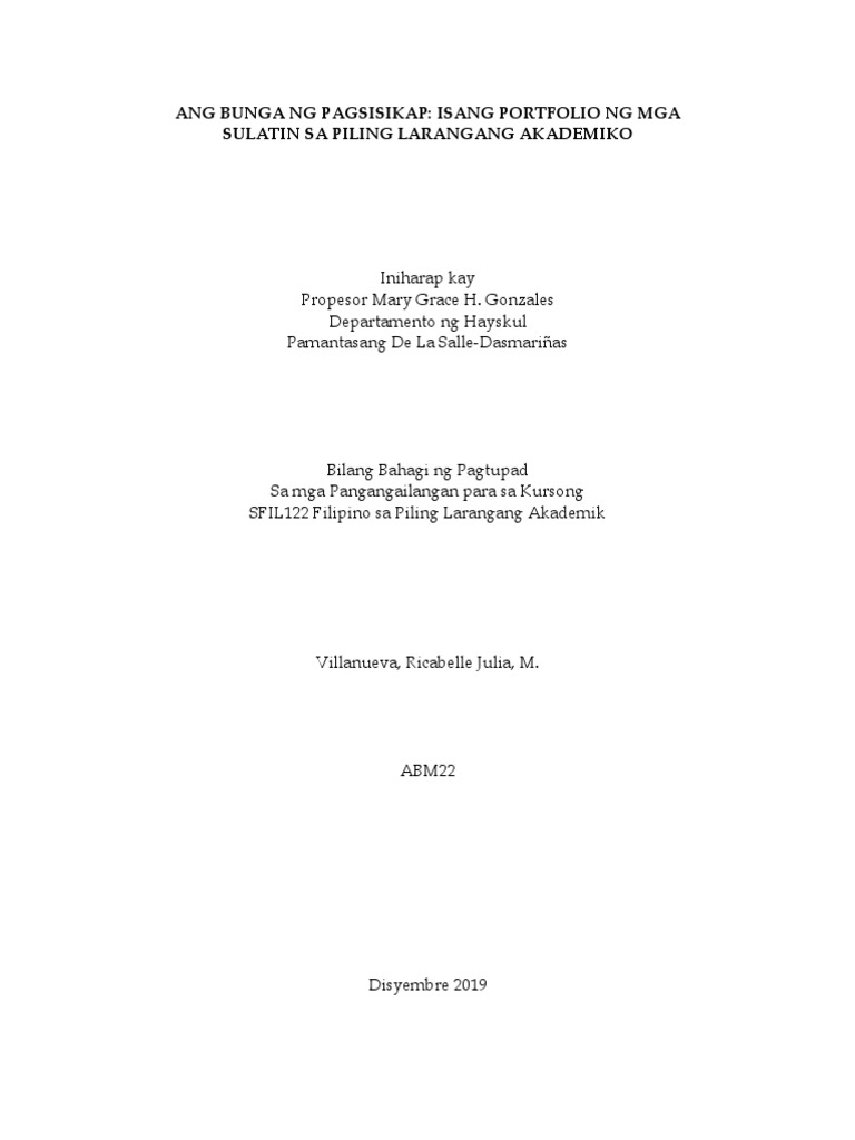 Halimbawa NG Portfolio Filipino Sa Piling Larang Akademiko | PDF
