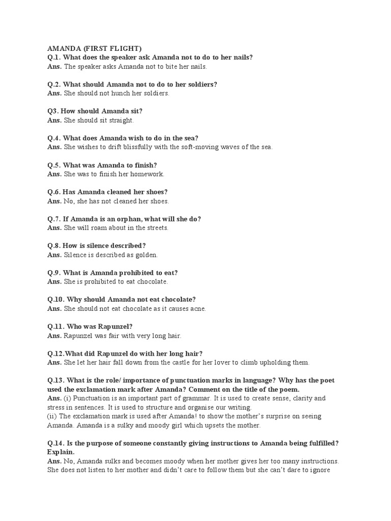 Amanda Extra Questions | PDF | Rapunzel